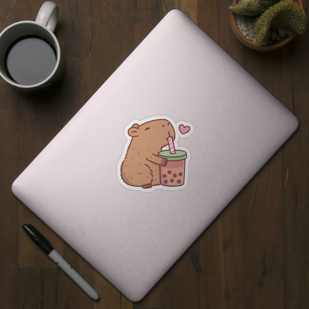 Cute Capybara Loves Bubble Tea - Cute Capybara - Sticker | TeePublic